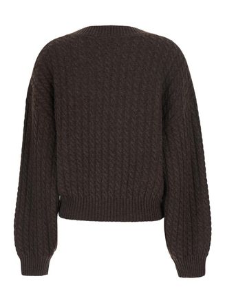 Rotate Womens Sweater V-Neck Cable Knit Brown Merino Wool Tops Top