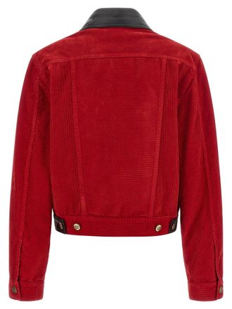 Versace Corduroy with Leather Collar Jacket - Red