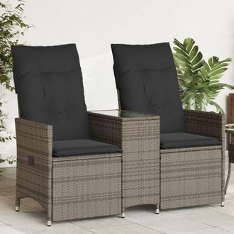 vidaXL Gartensofa 2-Sitzer Verstellbar mit Tisch Grau Poly Rattan - Vidaxl