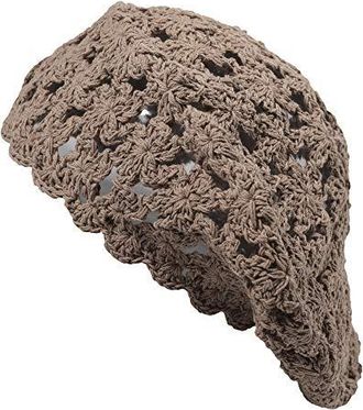 ZLYC Femmes Dété Chapeau de Béret Fait Main Bérets au Crochet(Café),Taille Unique