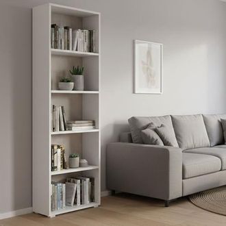 Dmora B&uuml;cherregal Girasole, Bibliothek mit 4 verstellbaren Regalen, B&uuml;cherregal, Wandschrank mit Regalen, 100 % Made in Italy, 60 x 30 x 195 cm, Wei&szlig; und Ei