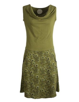 vishes Sommerkleid Kleid Blumen-Muster, Wasserfall-Kragen und Taschen Hippie, Ethno, Goa, Elfen Style
