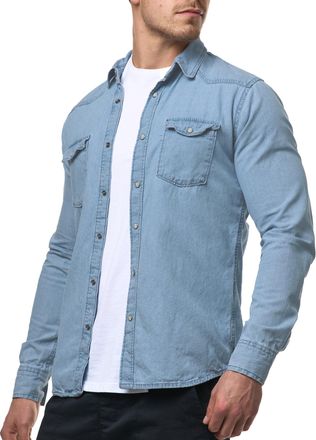 Indicode Herren Mike Hemd mit 2 Brust-Tasche aus Baumwolle | Herrenhemd für Männer Blue Wash, XXL