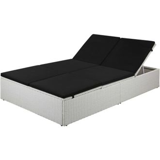 vidaXL Vidaxl - Chaise longue avec coussin R&eacute;sine tress&eacute;e Noir