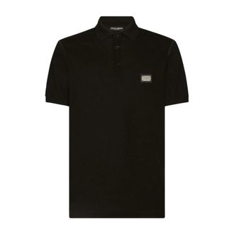 Dolce & Gabbana Homme, Tops, Noir, Taille: M Polo Noir avec Plaque Logo