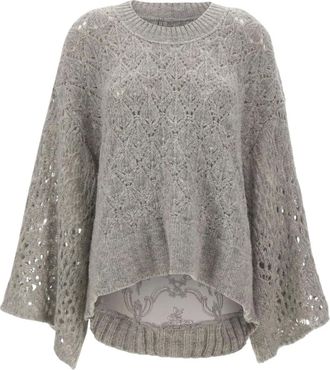 Maurizio Pull oversize en maille ajour&eacute;e - Femme - Pulls - Gris - Taille: 38 FR