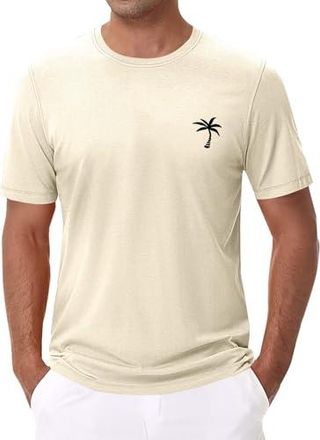 Generic T-shirt décontracté élégant à manches courtes pour homme - Col rond - Léger - Séchage rapide - Pour le sport et la course à pied, beige, XXL