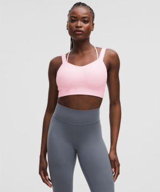 lululemon Like a Cloud Gerippter Longline-BH Leichter Halt D/DD-Cups f&uuml;r Frauen - Gr&ouml;&szlig;e 10 in Pink Organza