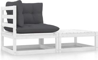 vidaXL Salon de jardin 2 pcs avec coussins Blanc Bois de pin massif Vidaxl