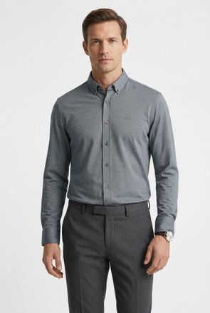 HUGO BOSS Businesshemd BOSS JOE, Herren, Gr. 41, N-Gr, grau (dunkelgrau029), Web, Obermaterial: 55% Baumwolle, 45% Polyester, unifarben, regular fit normal, 2-K