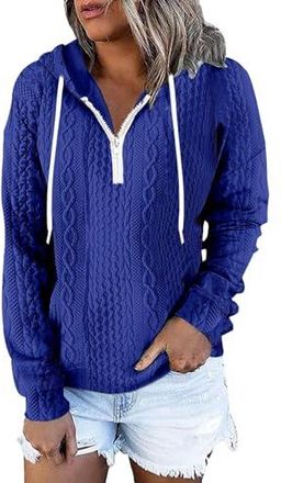 Generic Sweat à capuche zippé pour femme avec poches surdimensionnées et col en V - Manches longues - Ample - Décontracté - Avec poche zippée - Printemps - Au