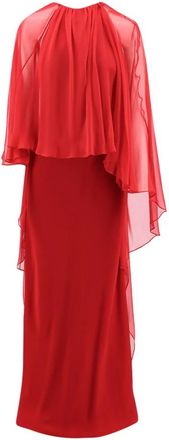 Alberta Ferretti Robe Longue avec Cape Transparente - Femme - Robes - Rouge - Taille: 40 FR