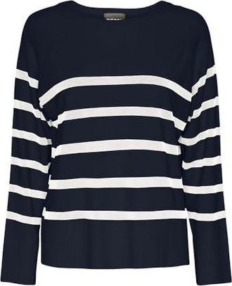 Pieces Femme Pcsia Ls Knit Noos BC Sweater, Sky Captain/Stripes : Blanc, L EU
