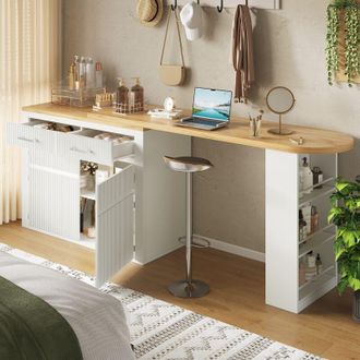 Liberte Table de bar extensible 137-215x39 cm sur roulettes, &icirc;lot cuisine rangement,blanc