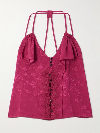 Maison Mayle Caraco En Jacquard De Soie À Finitions En Dentelle Et À Volants Colette - Rose