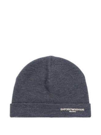 Emporio Armani bonnet en laine à logo brodé - Gris