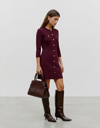 Vero Moda Picco robe courte col rond, manches 3/4, coupe slim, &agrave; cordon de serrage, rouge