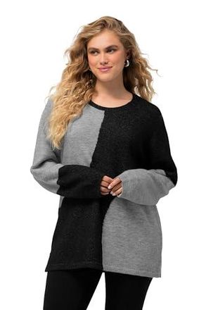Ulla Popken Pull pour Femme, Grandes Tailles, Grande Taille, Couleur Blocking, col Rond, Manches Longues 823480, Noir, 48-50