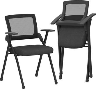 HOMCOM 2er Set Klappst&uuml;hle aus Leinenstoff mit gebogener R&uuml;ckenlehne und Armlehnen, klappbare, platzsparende, tragbare St&uuml;hle aus Stahl, f&uuml;r Haus, B&uuml;ro, K&uuml;ch