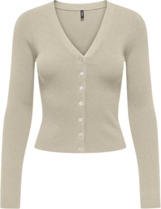 Only Only, Femme, Pulls, Beige, Taille: 40 FR Cardigan &agrave; Manches Longues Boutonn&eacute; et Col en V