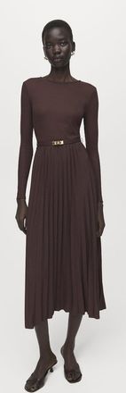 Mango Robe midi &eacute;vas&eacute;e ceinture chocolat - Femme - XS - MANGO