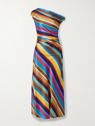 Staud Phare Midikleid Aus Einer Seidenmischung Mit Falten Und Streifen - Mehrfarbig