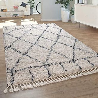 Paco Home Tapis Salon, Chambre/Poils Longs Shaggy Motifs Coloris Et Tailles Variés, Dimension:120x170 cm, Couleur: Crème 12