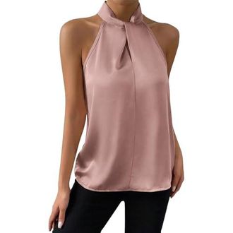 Generic Camisoles en soie pour femme - Élégant - Sans manches - Dos nu - Décontracté - En satin - Pour les sorties, rose clair, XL