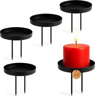 Matches 21 Kerzenteller 4er Set Metall Schwarz &Oslash; 10,8 cm mit 2 Dornen - Adventskranz Kerzenhalter Stumpenkerzen