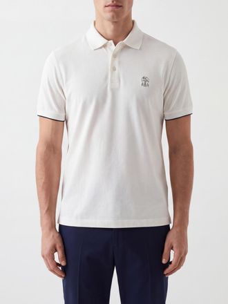 Brunello Cucinelli Kurz&auml;rmeliges Baumwoll-Poloshirt von mit gesticktem Logo
