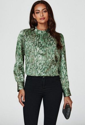 FS Collection Langarmbluse Damen Lang&auml;rmelige Bluse - Bluse mit Blumenmuster und hohem Kragen (XS (UK 8 / EU 36) S (UK 10 / EU 38) M (UK 12 / EU 40) L (UK 14 / EU 4