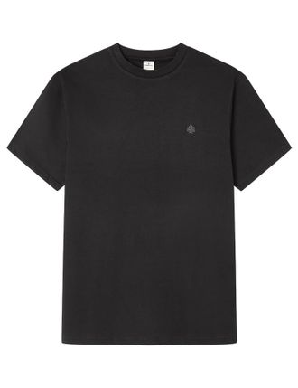 Springfield Herren Basic Ss T-Shirt with Tree Embroidery Besticktes, Schwarz, L