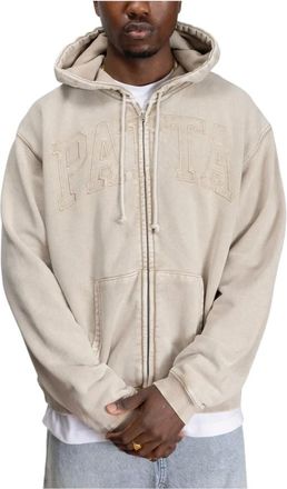 Patta Homme, Sweatshirts et sweats &agrave; capuche, Beige, Taille: XL Loopback Logo Zip Hooded Sweater