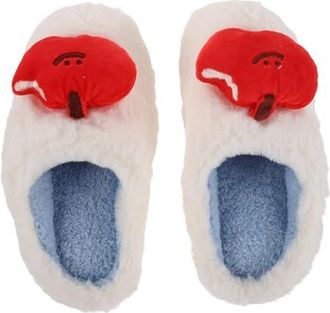 Soimiss Pantoufles Hiver Peluche Pomme pour Couples Pantoufles Maison Doux et Chauds Antid&eacute;rapants Confort Moelleux et Int&eacute;rieur Ultra-doux Style Cartoon Frui
