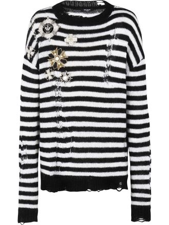 Balmain pull &agrave; effet us&eacute; - Noir