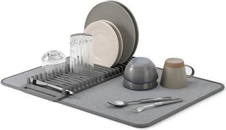 Umbra Udry Geschirr Abtropfgestell und Mikrofaser Abtropfmatte - Faltbar, Platzsparend und Leicht Verstaubar, 60 x 45 cm, Dunkelgrau, Anthrazit