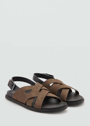 Mango Sandales cuir su&egrave;de lani&egrave;res crois&eacute;es marron moyen - Homme - 39 - MANGO MAN