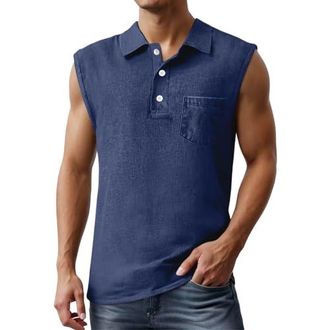 Generic T-shirt pour homme D&eacute;bardeur pour homme Grandes et grandes chemises sans manches Muscle Fitness Entra&icirc;nement Course Plage &Eacute;t&eacute; Boutonn&eacute; T-shirt Gilet, 