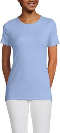 Lands End Feinripp-Shirt mit Rundhalsausschnitt und kurzen &Auml;rmeln, Damen, Gr&ouml;&szlig;e:36-38 regular, Blau, Baumwolle/Elasthan, by Lands End