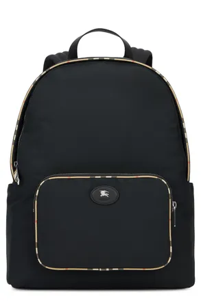Burberry Tartan-Trimmed Polyester Backpack - Black