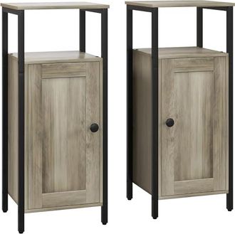 HOMCOM Lot de 2 tables dappoint industrielles avec porte magn&eacute;tique et &eacute;tag&egrave;re r&eacute;glable pour salon ou chambre 34 x 30 x 80 cm Marron gris