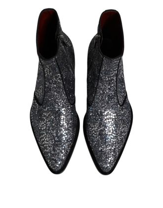 Dolce & Gabbana Mens Dark Gray Cotton Sequined Chelsea Boots Shoes Viscose Pe Polyester