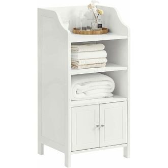 SoBuy SoBuy BZR56-W Meuble Bas de Salle de Bain Commode Armoire de Rangement sur Pied avec 3 étagères et 2 Portes, Blanc