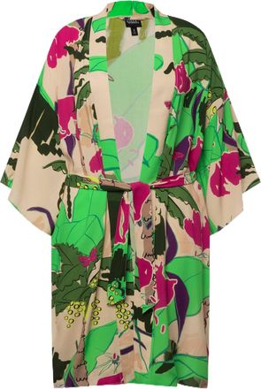 Ulla Popken Damen große Größen Übergrößen Plus Size Kimono, Palmen, Bindegürtel, 3/4-Arm petersilie 58-64 828113423-3+