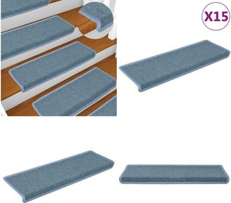 vidaXL Vidaxl - Tapis descalier 15 pcs 65x21x4 cm Bleu - Tapis Descalier - Tapis Marche - Moquette Escalier - Protection Escalier - Antidérapant - Home &