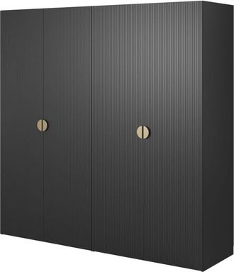 Selsey Moonir - Kleiderschrank 4-t&uuml;rig mit 2 Kleiderstangen, 200 cm, schwarz - Selsey