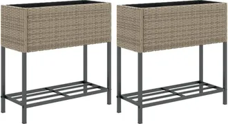 vidaXL Jardini&egrave;res avec &eacute;tag&egrave;re 2 pcs gris 70x28x70 cm r&eacute;sine tress&eacute;e vidaXL