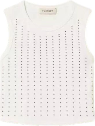Twinset Femme, Tops, Blanc, Taille: 42 FR Top &agrave; c&ocirc;tes avec clous