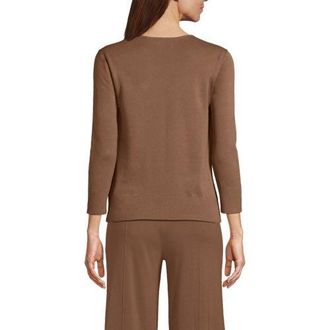 Lands End Feinstrick-Pullover mit 3/4-&Auml;rmeln aus Baumwolle, Damen, Gr&ouml;&szlig;e:36-38 regular, Braun, by Lands End