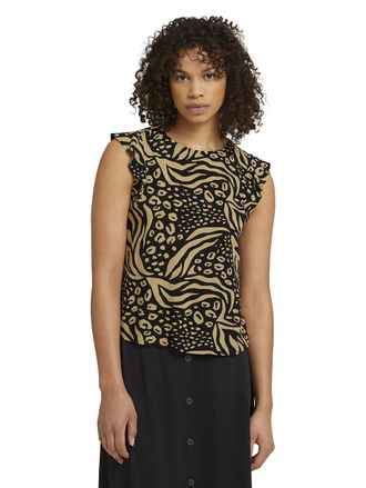 Tom Tailor Damen 1026105 Top mit Fl&uuml;gel&auml;rmeln, 26948-Black Animal Print, L
